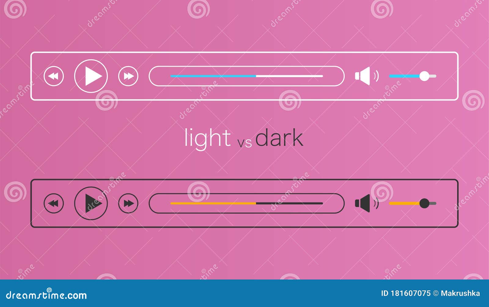 Audio Player Mockup In Light And Dark Mode. Media Controller Interface ...