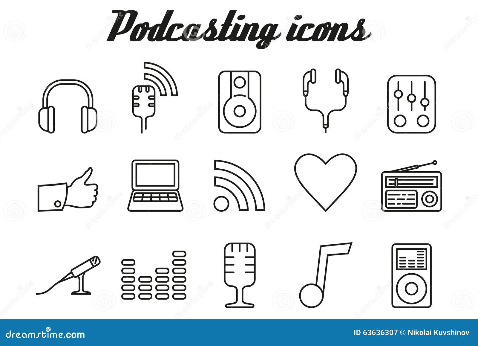 Audio podcasting icons stock vector. Illustration of podcasting - 63636307
