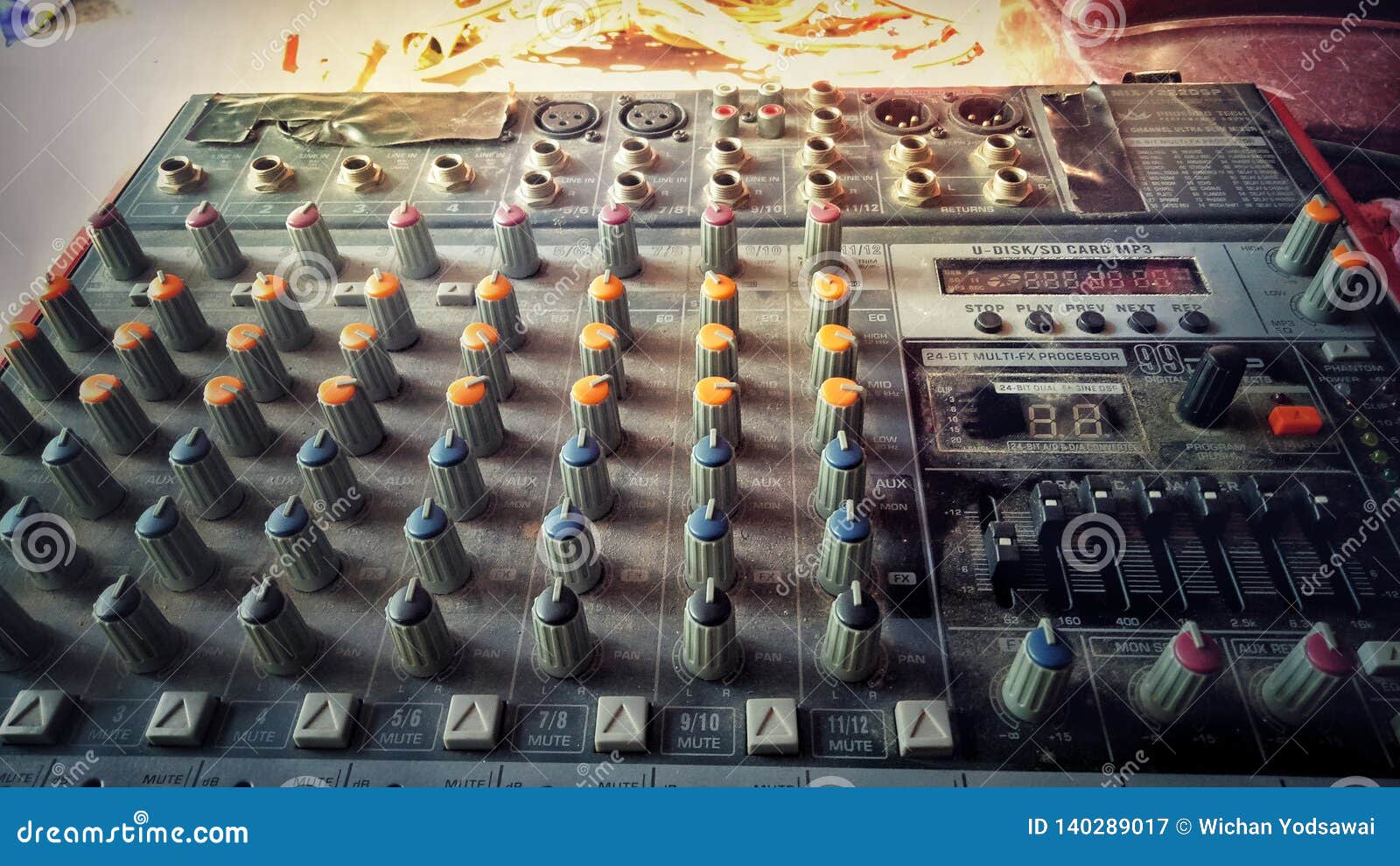 Audio Recording Controller Board with Grunge Studio Mixer Old Condition ...