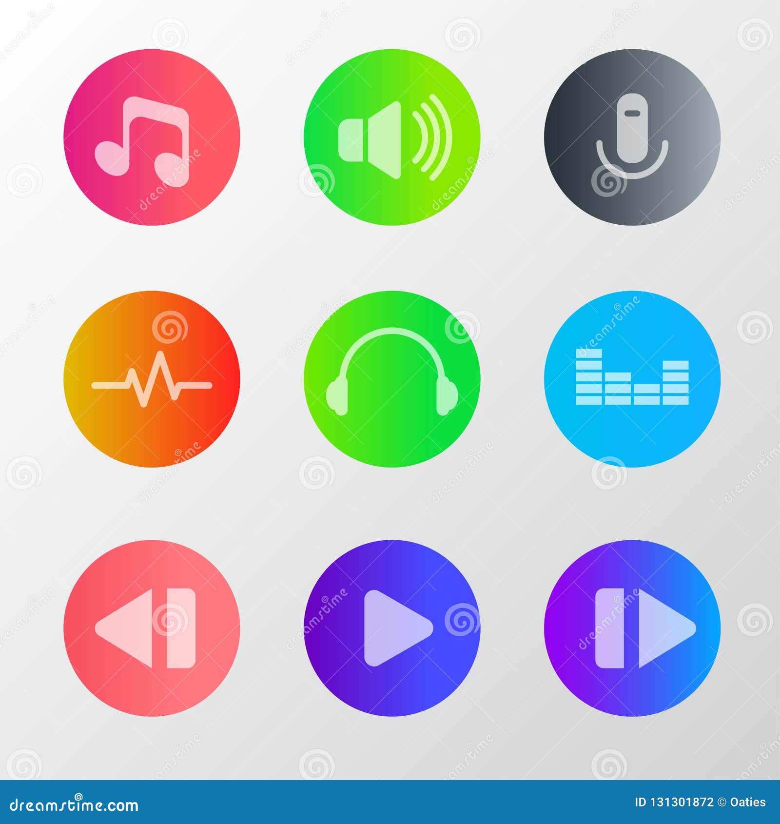 Audio Sound Vector Icon Set Vivid Colour Button Stock Vector ...