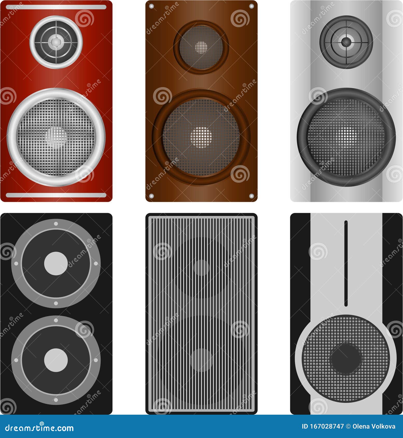 Audio Speaker, A Set Of Realistic Audio Speakers. Six Different Audio ...