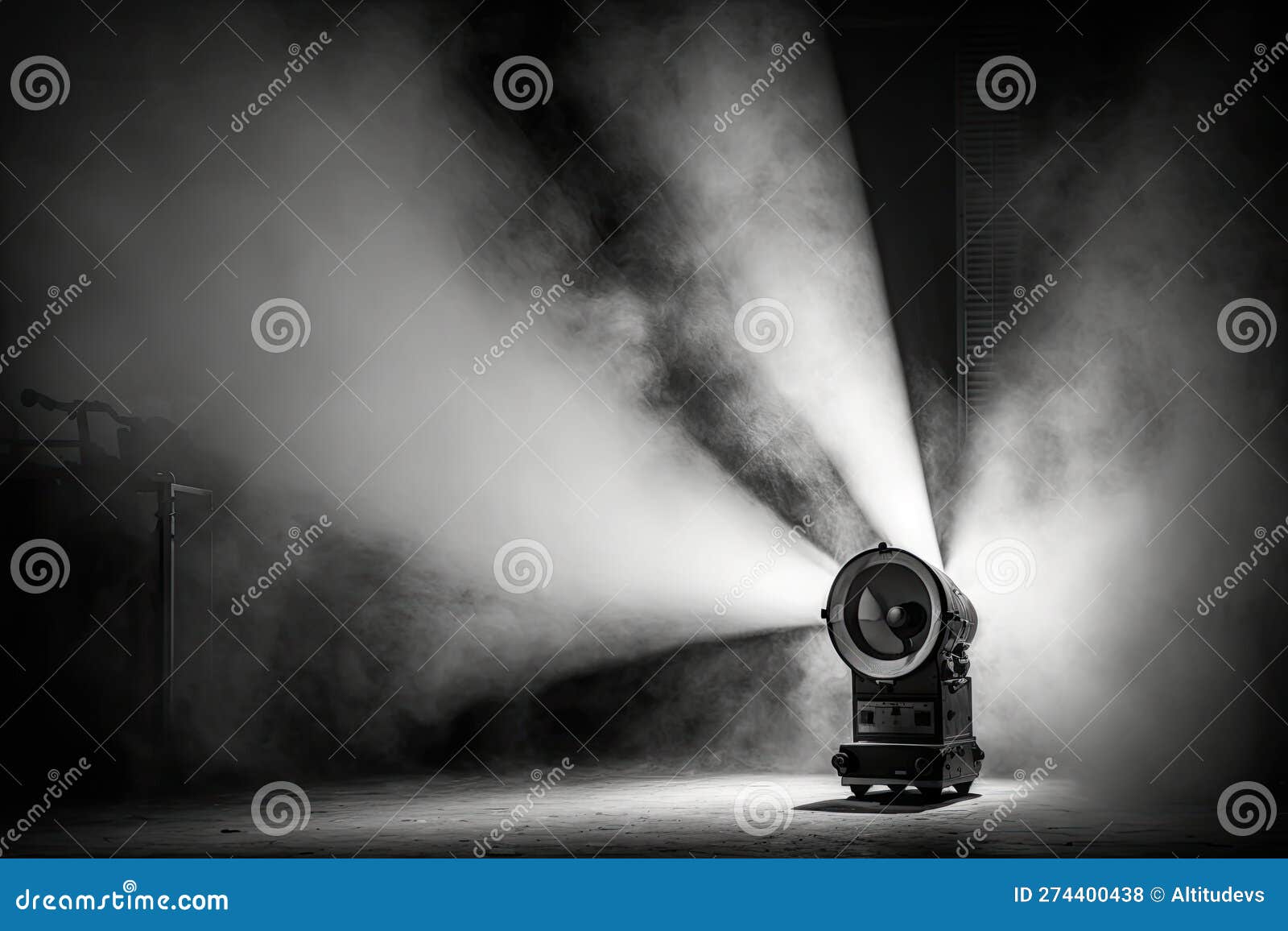 Audio Speaker on Stage, with Spotlight Shining on it and Smoke Machine ...