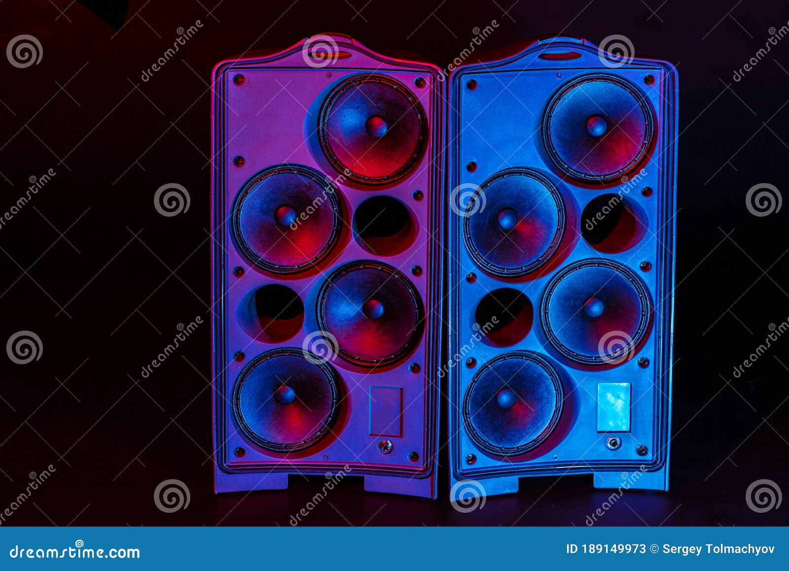 Audio System Stereo Column on Dark Background Stock Image - Image of ...