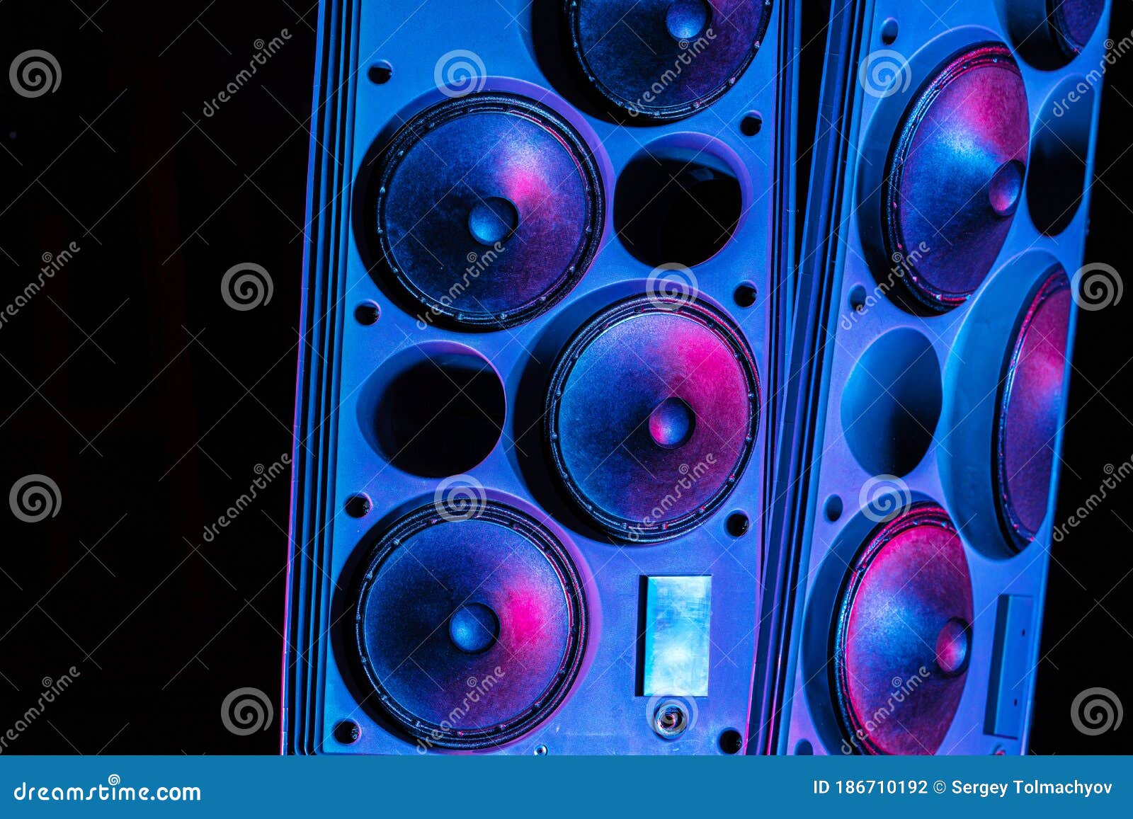 Audio System Stereo Column on Dark Background Stock Photo - Image of ...