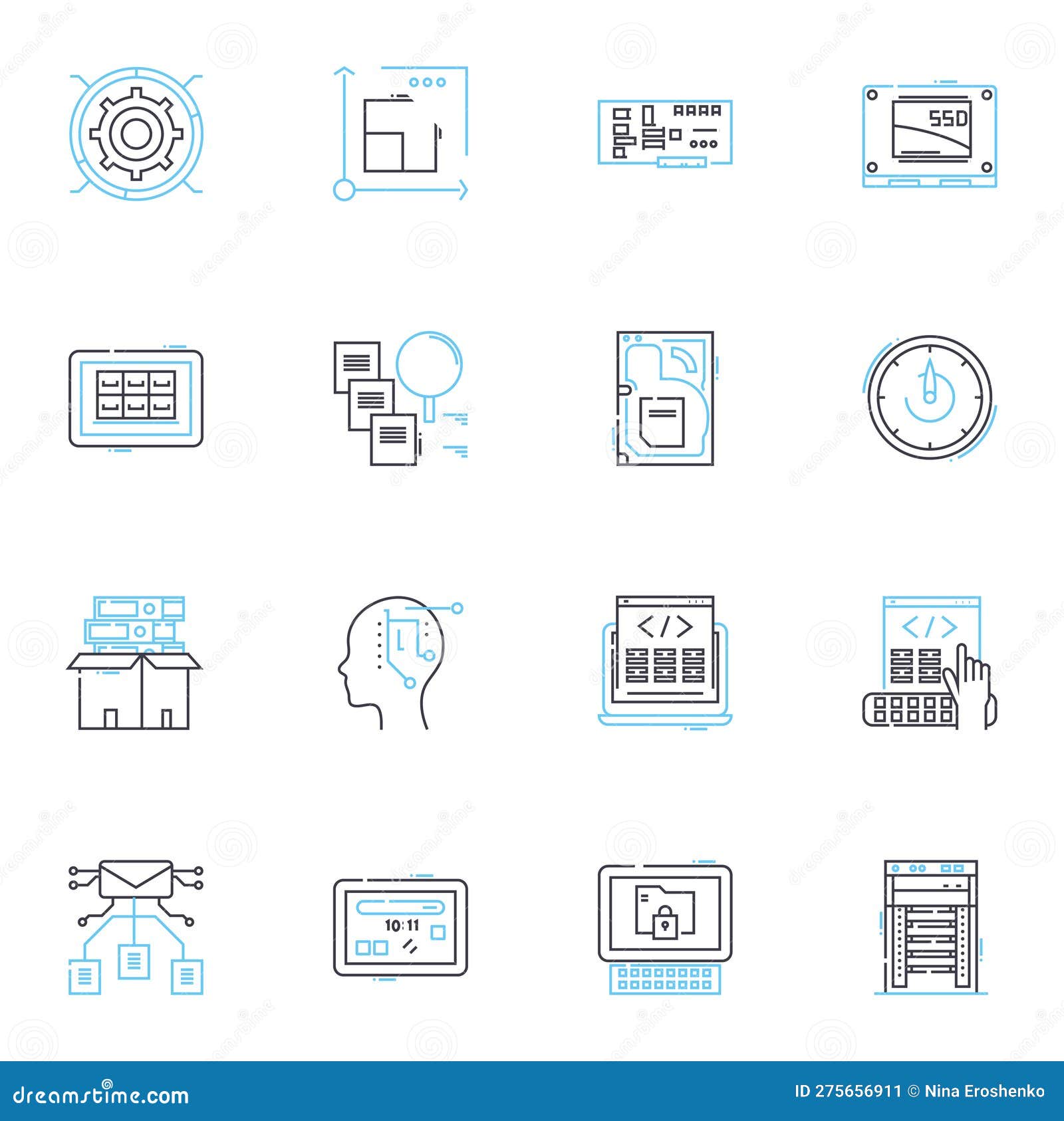 Audio Systems Linear Icons Set. Amplifiers, Bluetooth, Bass, Computer ...