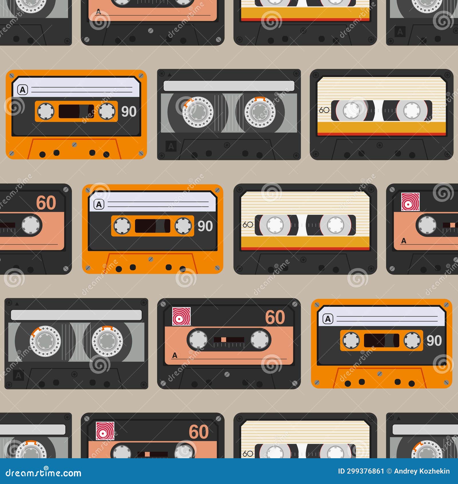 Audio Tapes Seamless Vector Pattern. Different Audio Tapes in Retro ...