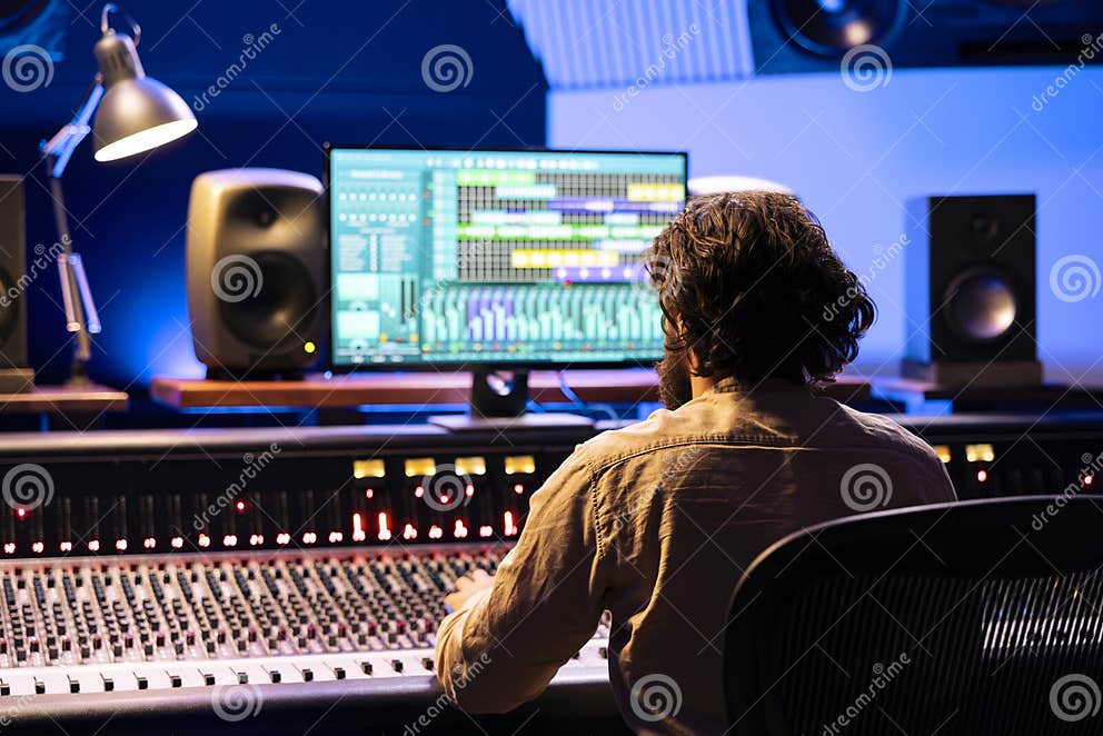 Audio Technician Processing and Editing Sounds in Control Room Stock ...