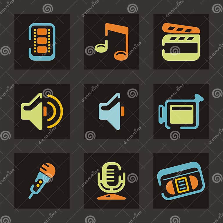 Audio and Video Icon Series Stock Vector - Illustration of film, sound ...