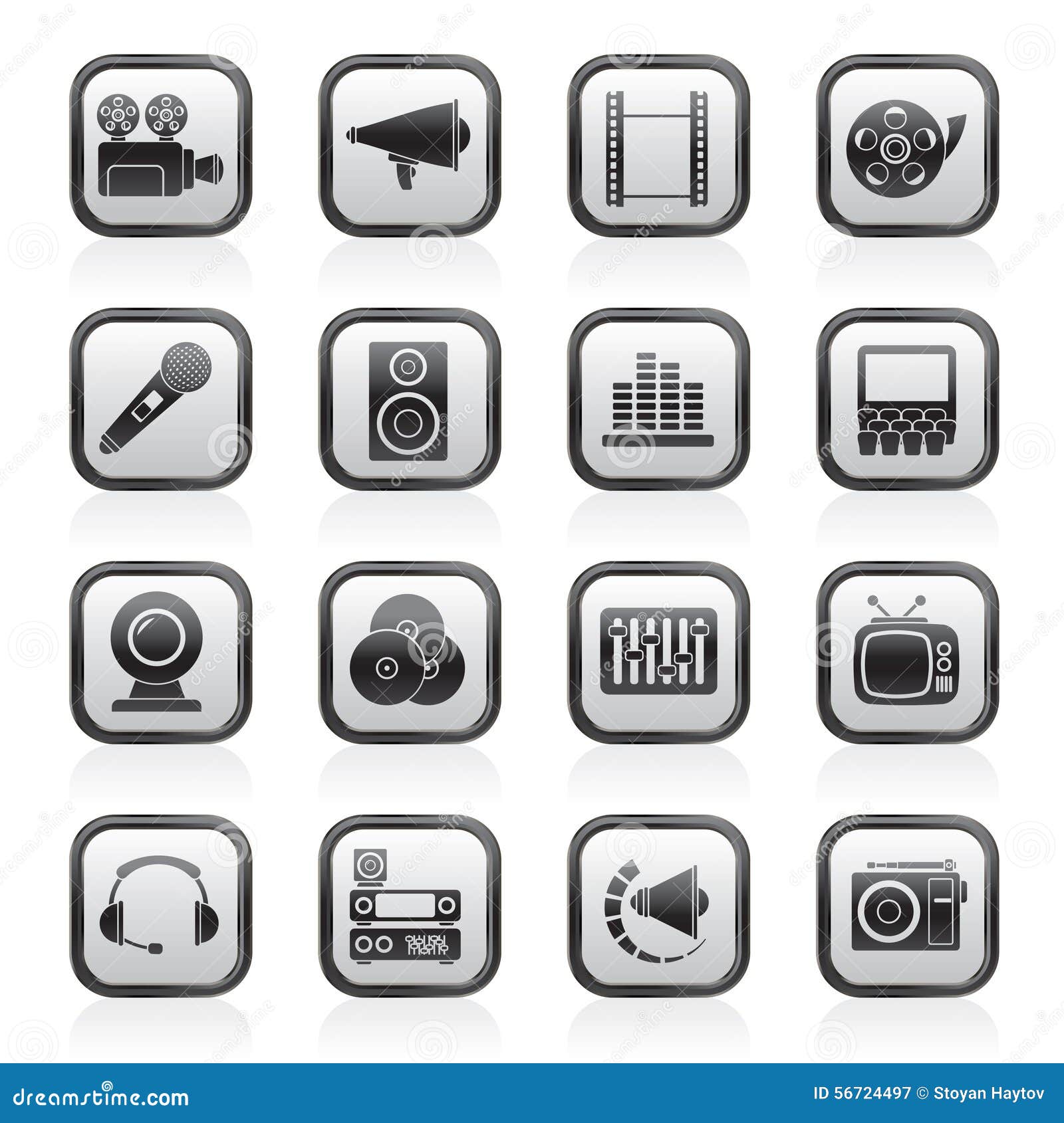 Audio and video icons stock vector. Illustration of headset - 56724497