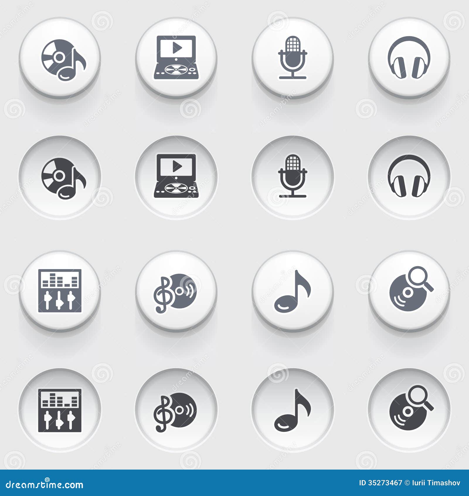Audio Video Icons on White Buttons. Set 1. Stock Vector - Illustration ...