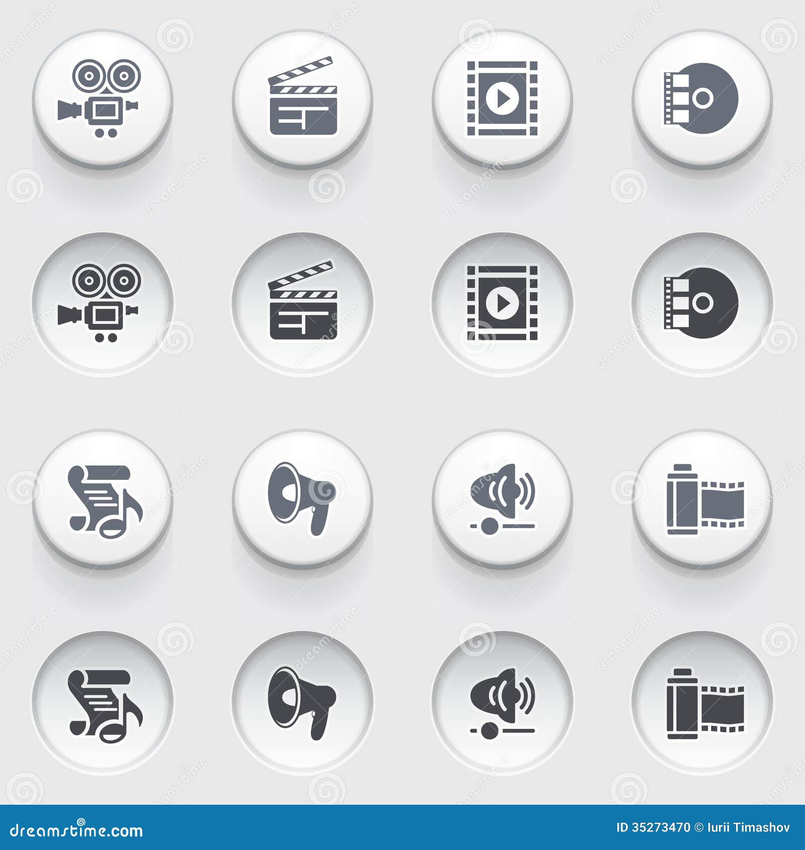Audio Video Icons on White Buttons. Set 2. Stock Vector - Illustration ...
