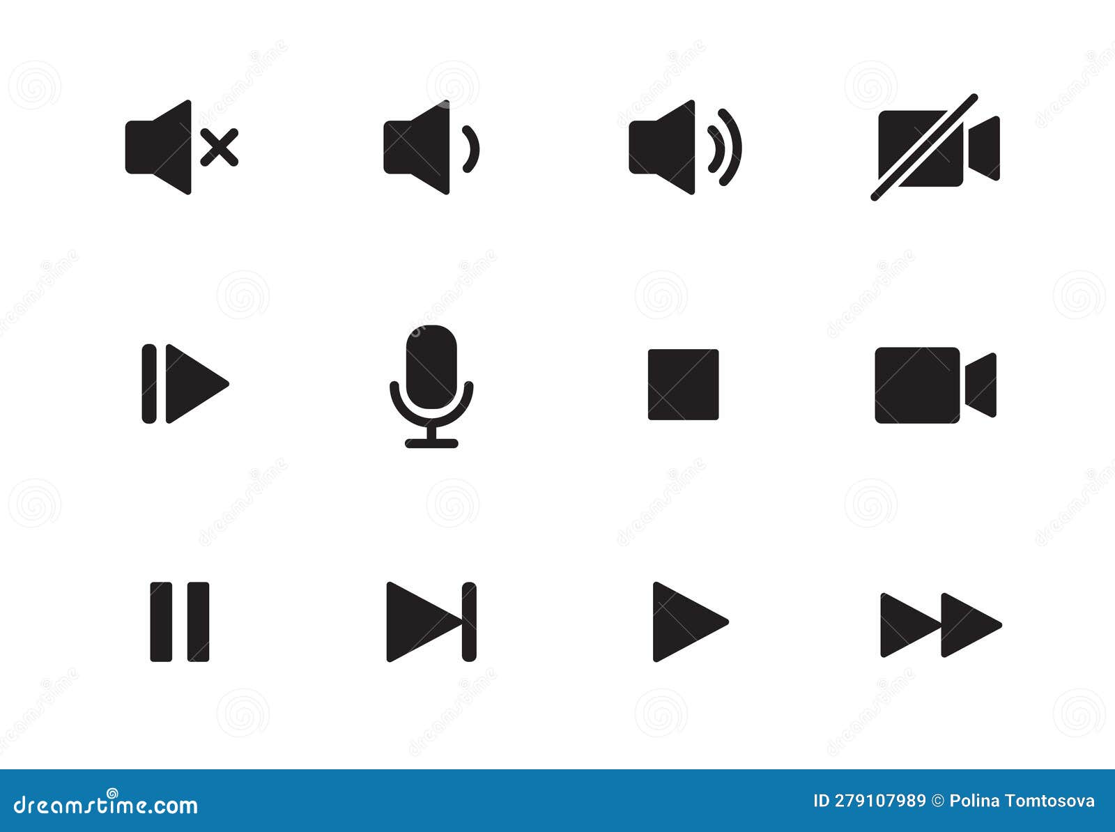 Audio, Video, Music Player Button Icon. Sound Control, Play, Pause ...