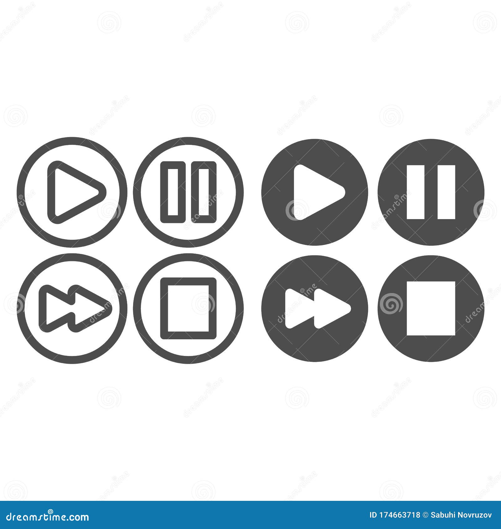 Audio or Video Player Control Buttons Line and Solid Icon. Navigation ...