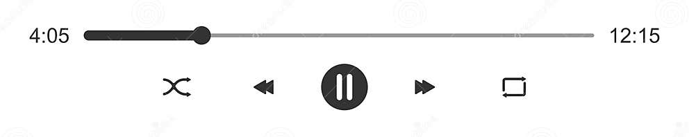 Audio or Video Player Loading Progress Bar with Time Slider. Pause, Shuffle, Repeat, Rewind and ...