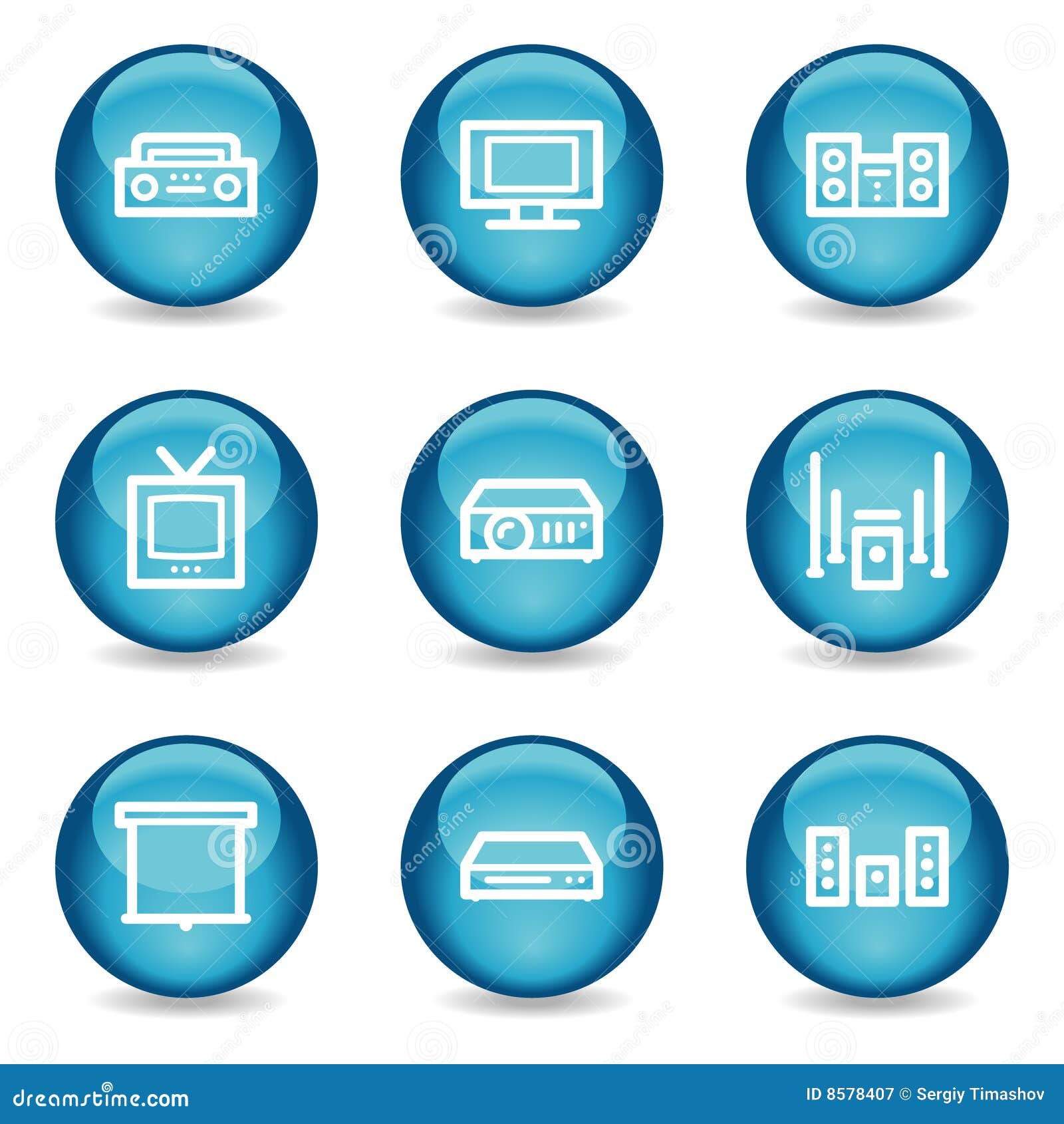 Audio Video Web Icons, Blue Glossy Sphere Series Stock Vector ...