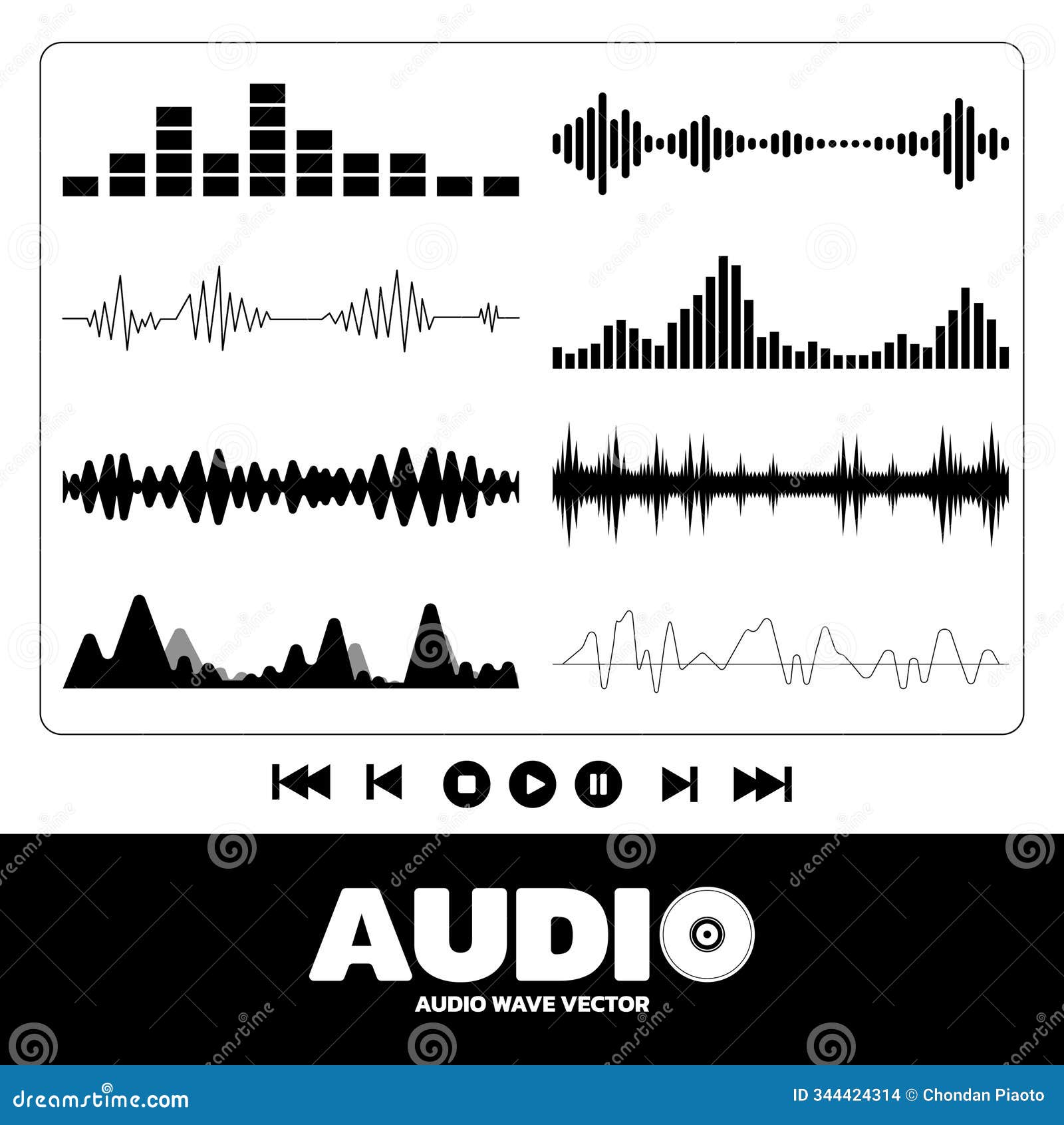 Audio Wave Elements Vector Design, Black Recording Waveform, Beat ...