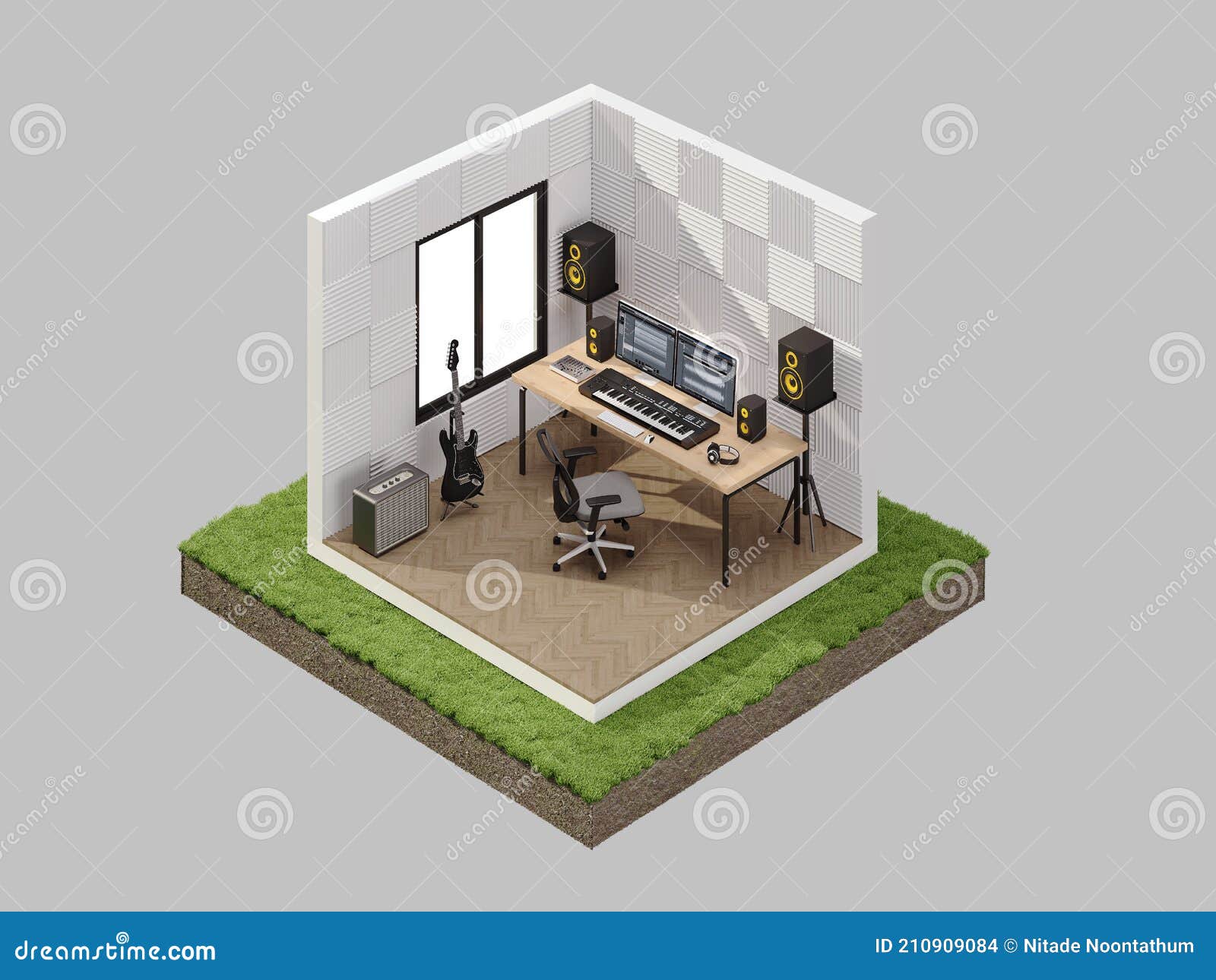 Studio Computer Music Station Set Up. Professional Audio Mixing Console ...