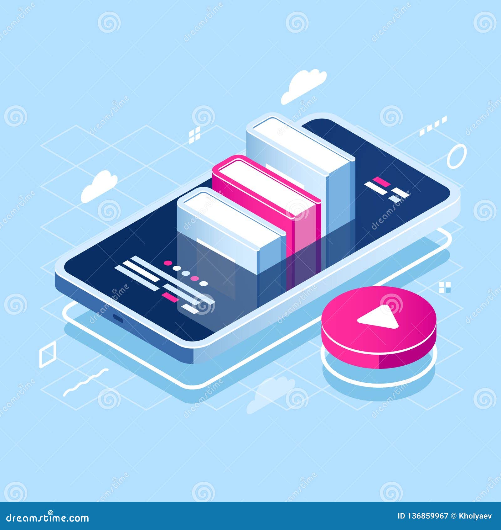 Audiobook Concept Isometric Icon, Online Learning, Pile of Book on ...