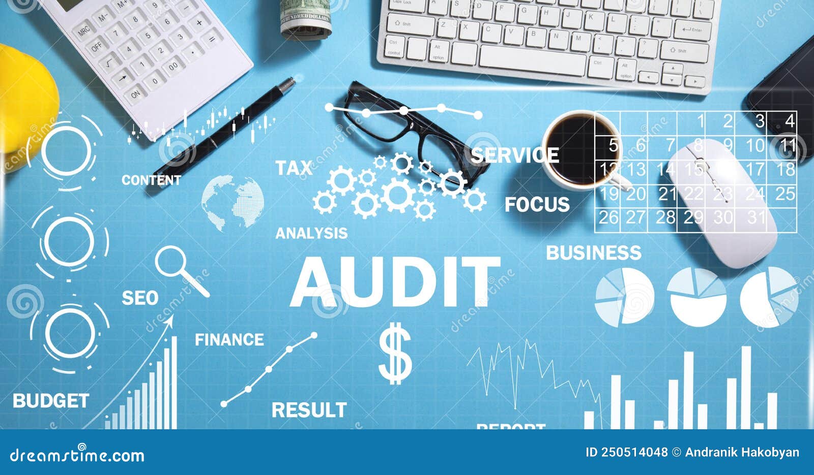 Audit. Business Charts, Objects, Graphs and Words Stock Photo - Image ...