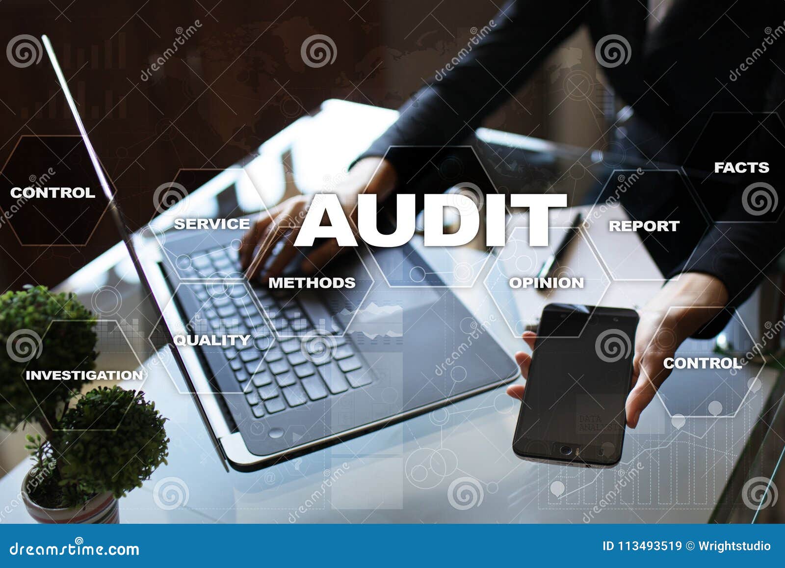 Audit Business Concept. Auditor. Compliance. Virtual Screen Technology ...