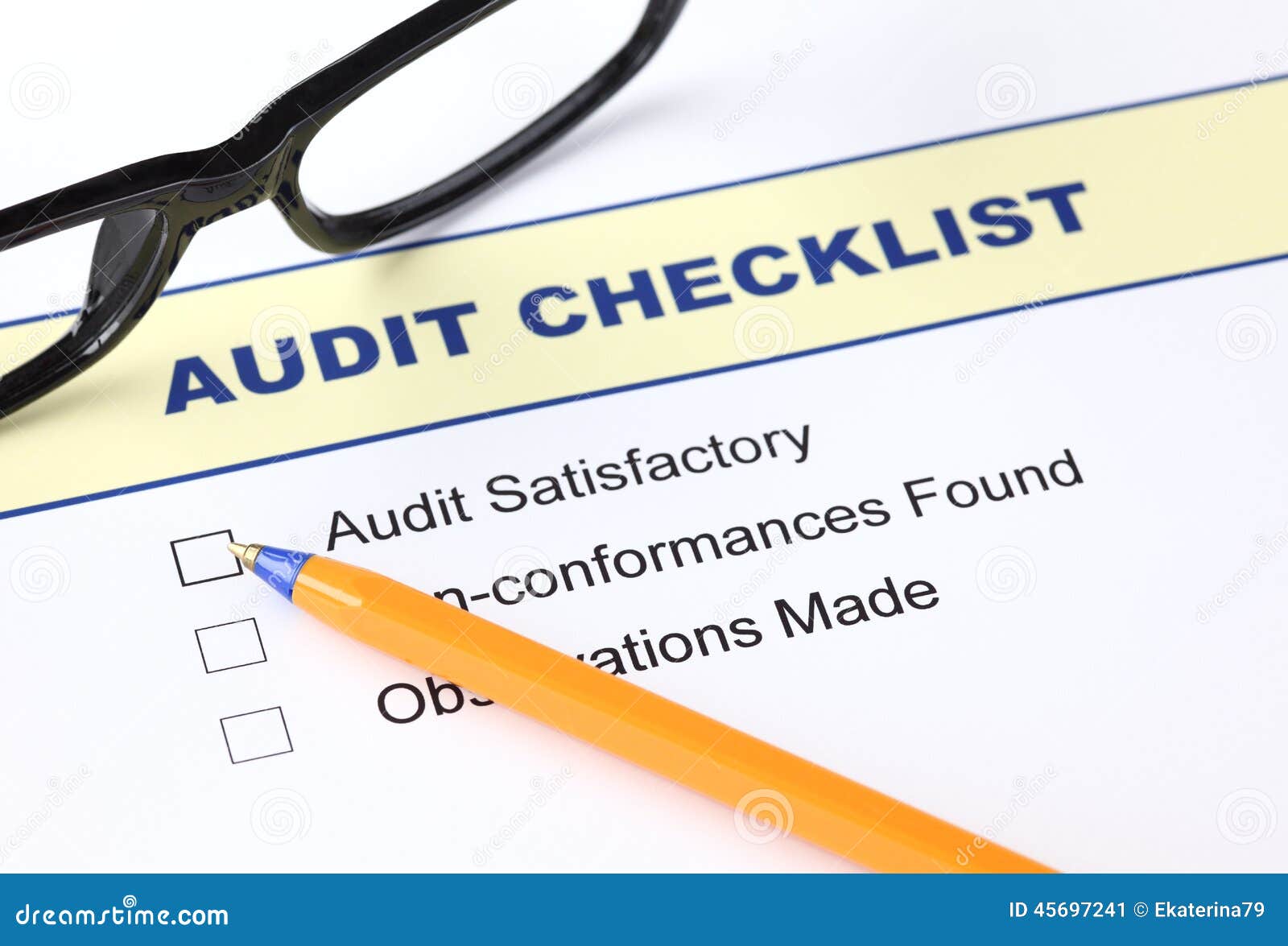 Audit Checklist, With Tick Against On White Paper. Royalty-Free Stock ...