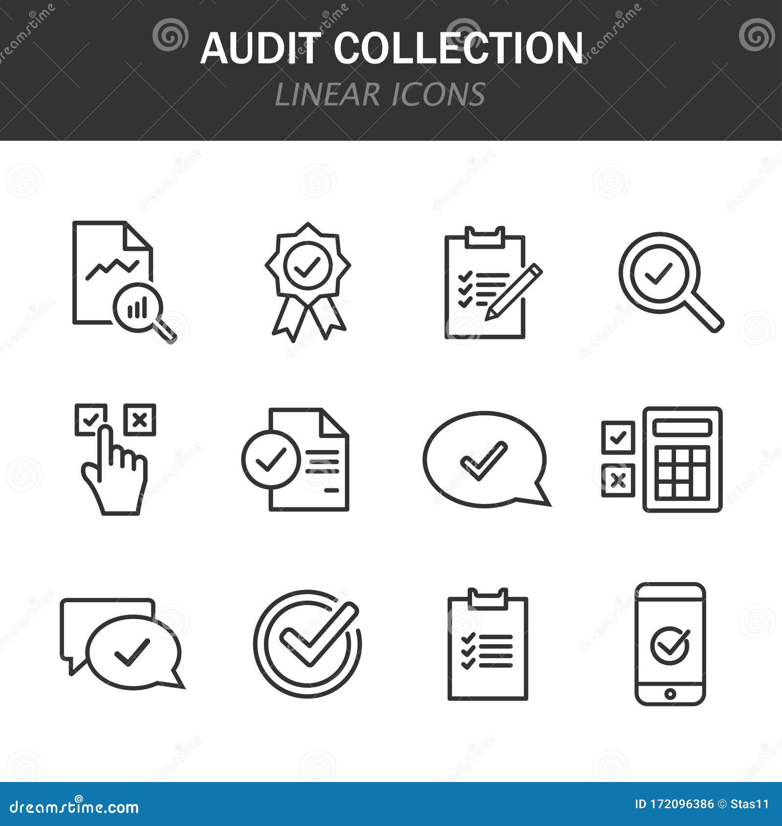 Audit Collection Linear Icons In Black On A White Background Stock ...