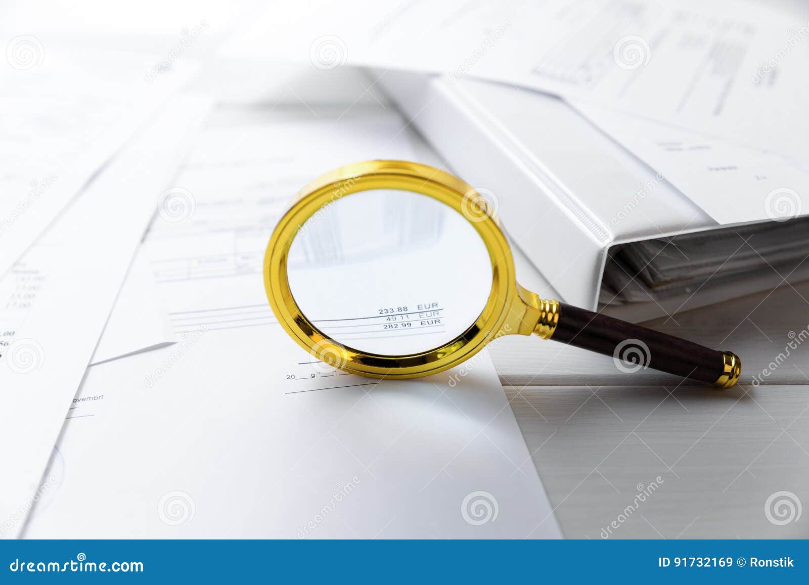 Audit Concept - Magnifying Glass and Business Documents Stock Image ...