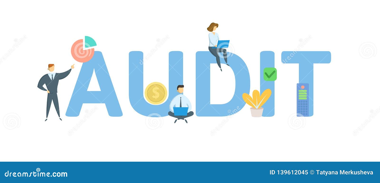 AUDIT. Concept With People, Letters And Icons. Flat Vector Illustration ...
