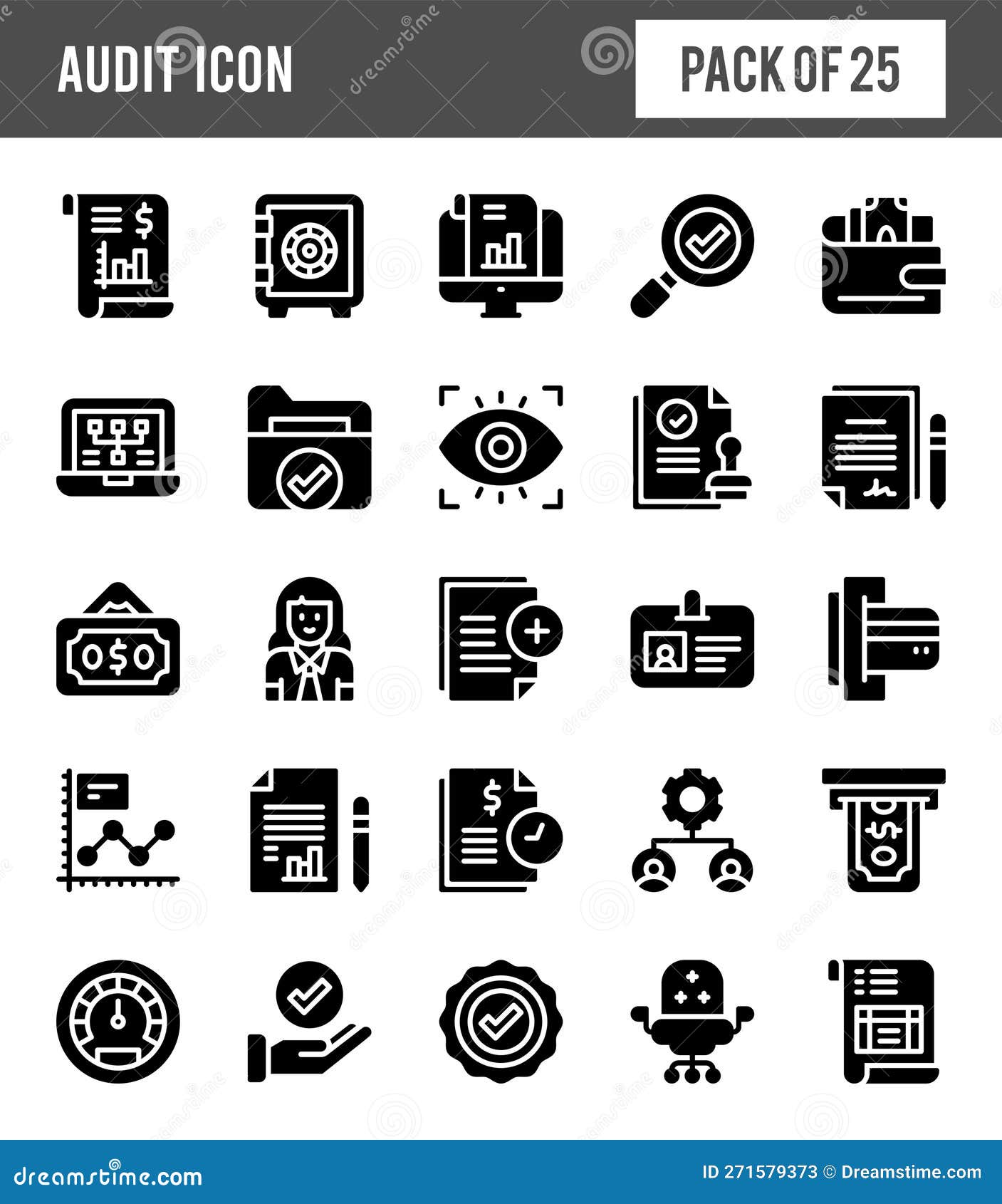 25 Audit Glyph Icon Pack. Vector Illustration Stock Vector ...