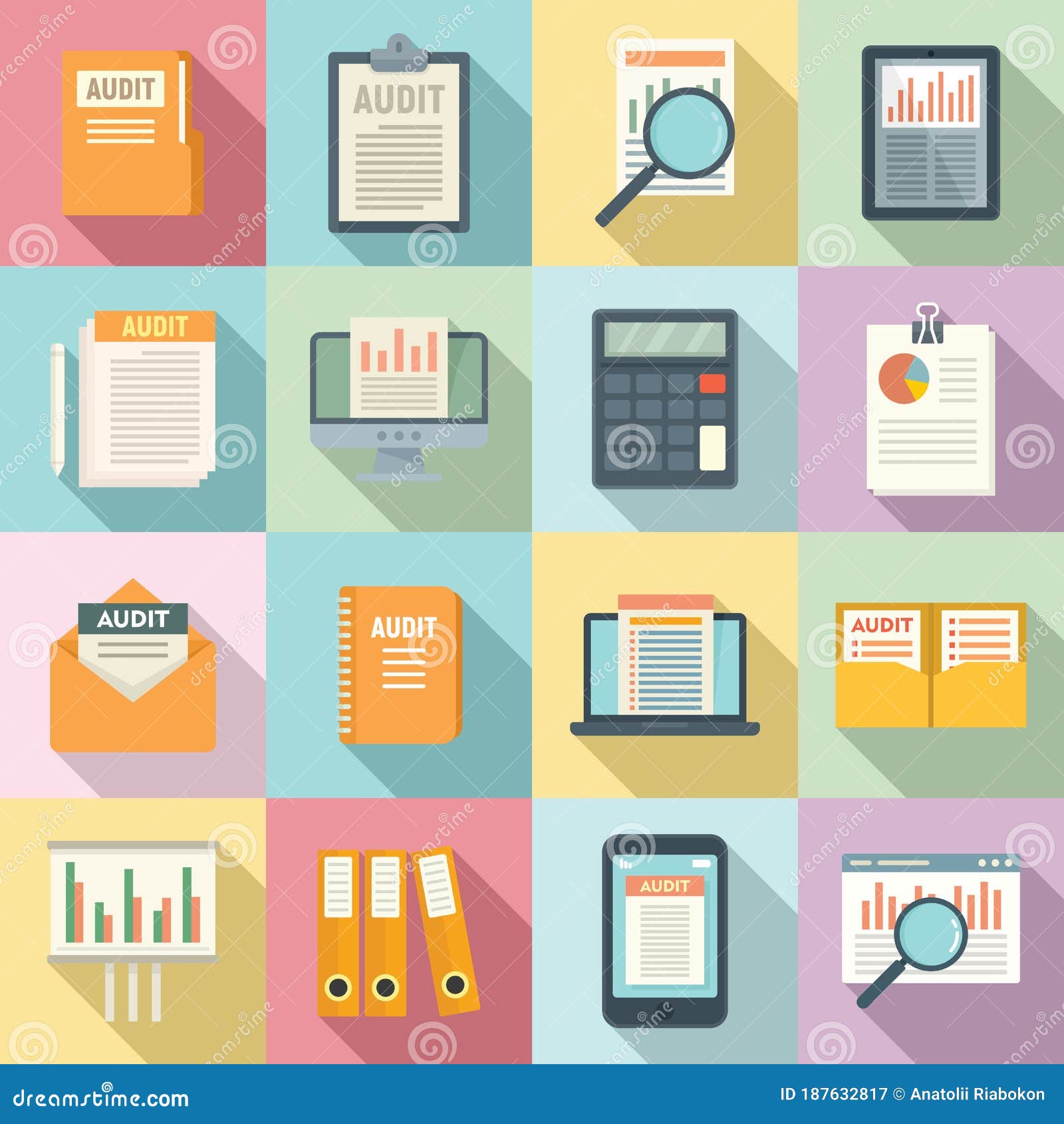 Audit Icons Set, Flat Style Stock Vector - Illustration of budget ...