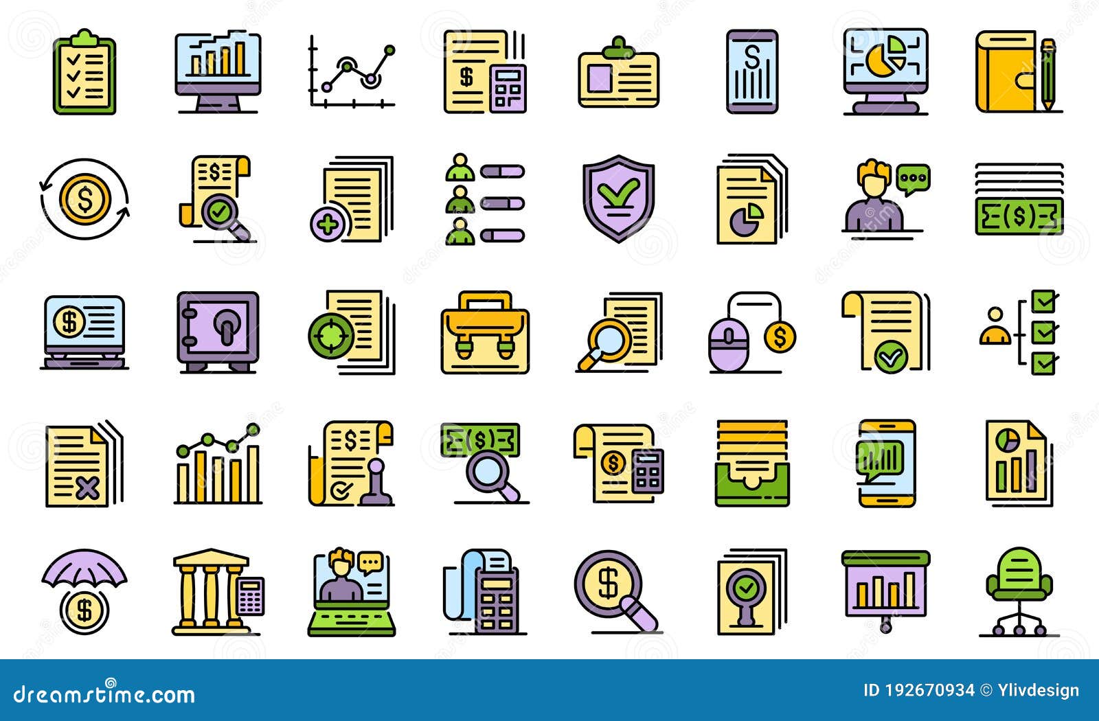 Audit Icons Set Vector Flat Stock Vector - Illustration of business ...