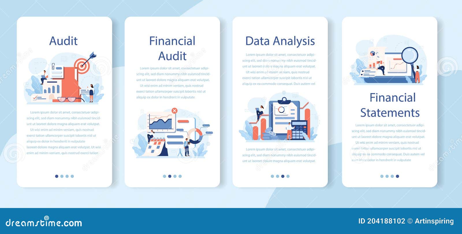 Audit Mobile Application Banner Set. Business Operation Research and ...
