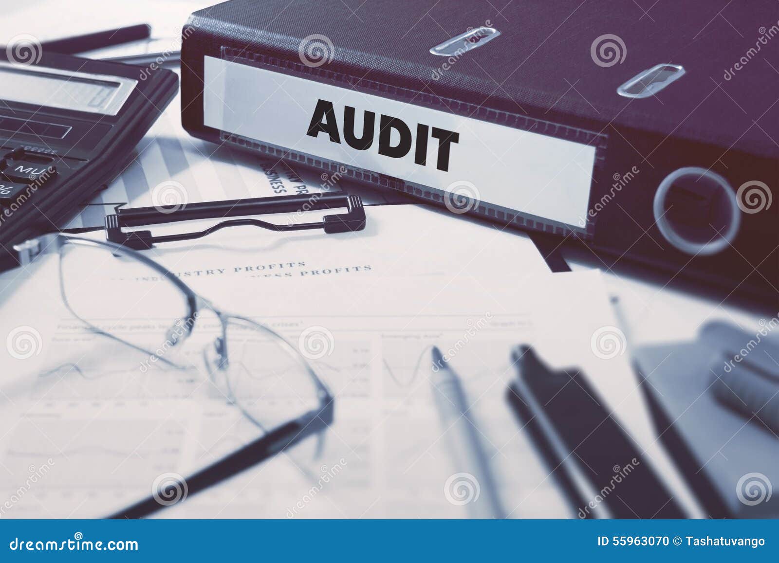 Audit on Office Folder. Toned Image Stock Photo - Image of review ...