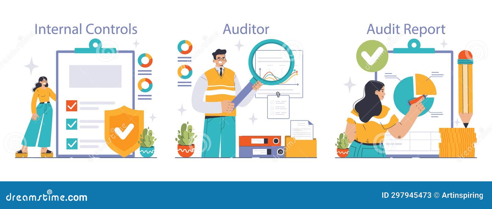 Audit Process Set. Flat Vector Illustration. Stock Vector ...