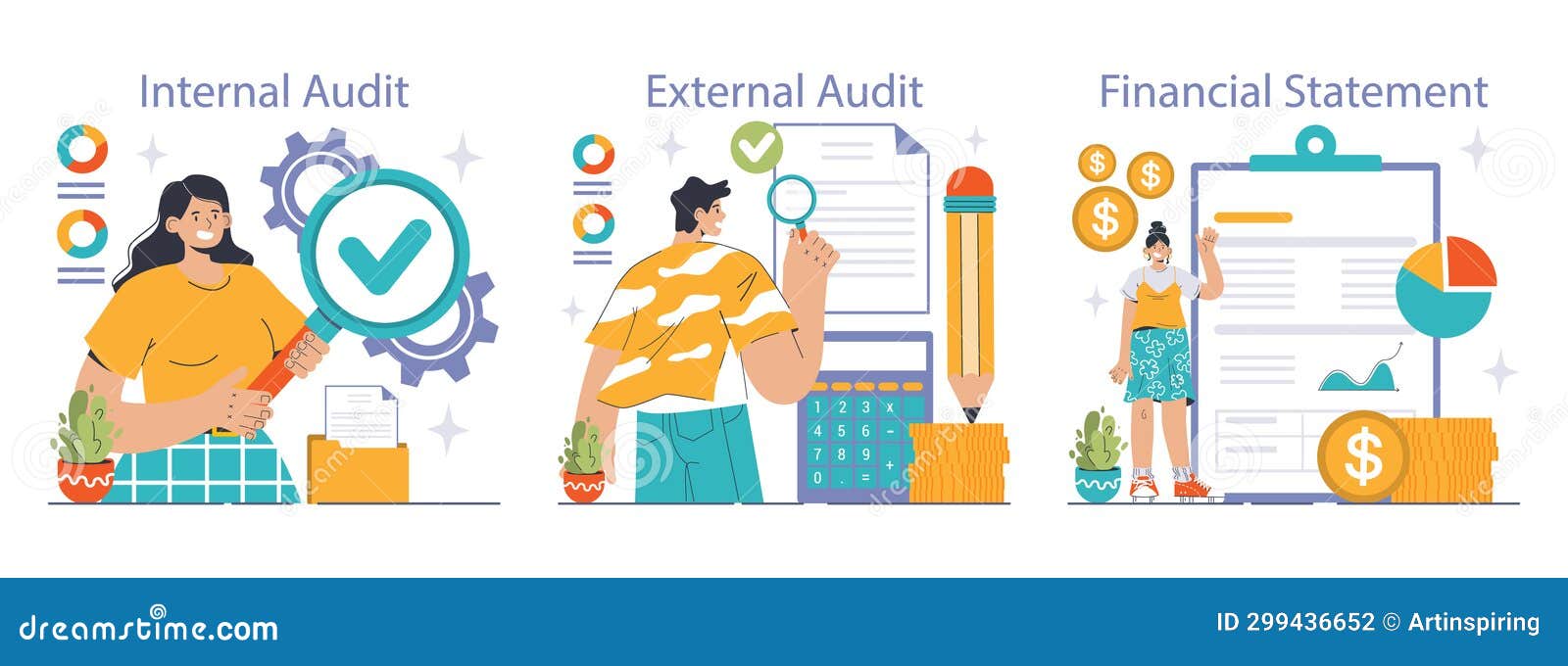 Audit Process Set. Flat Vector Illustration Stock Illustration ...