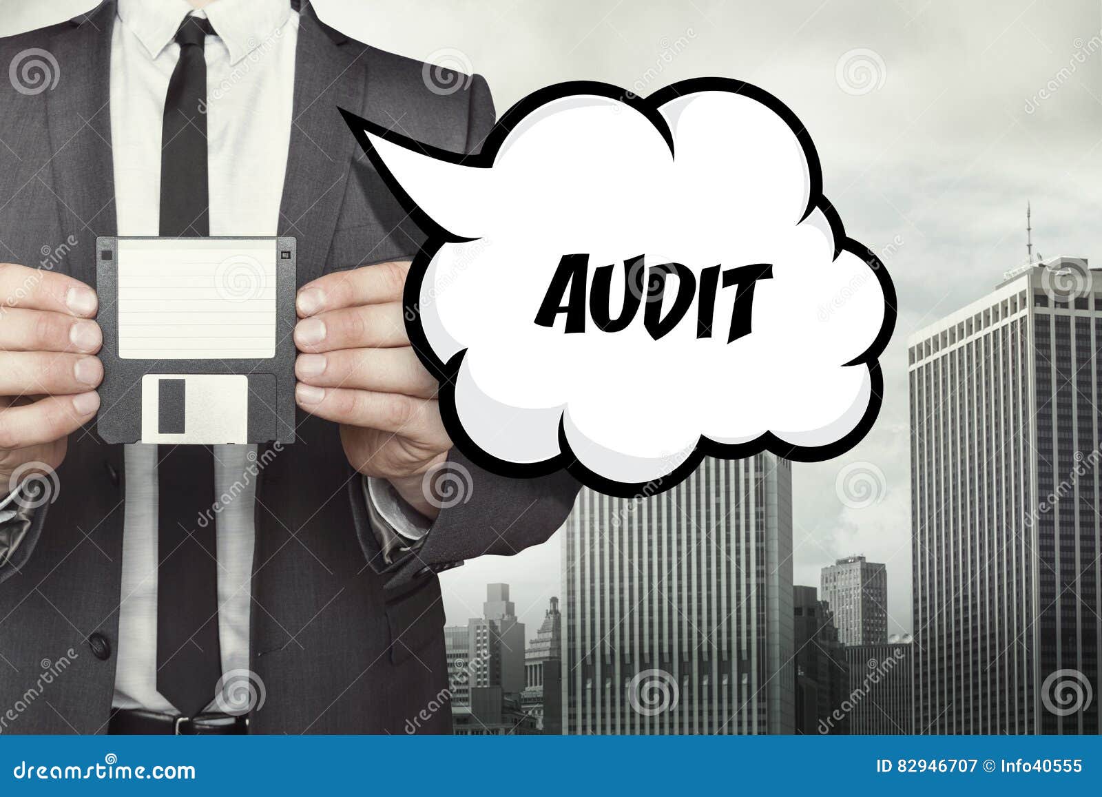Audit Text on Speech Bubble with Businessman Stock Illustration ...