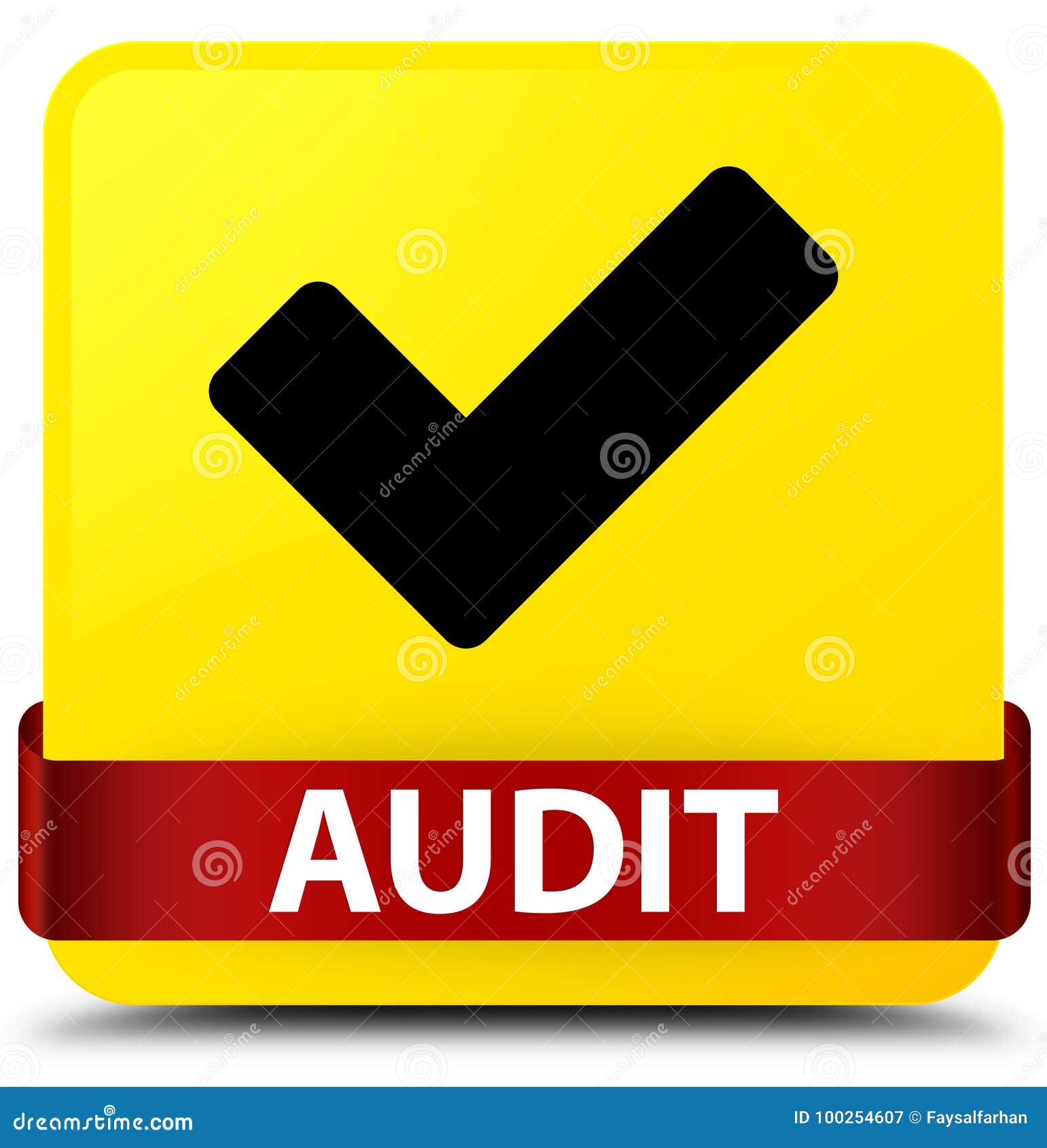 Audit (validate Icon) Yellow Square Button Red Ribbon in Middle Stock ...