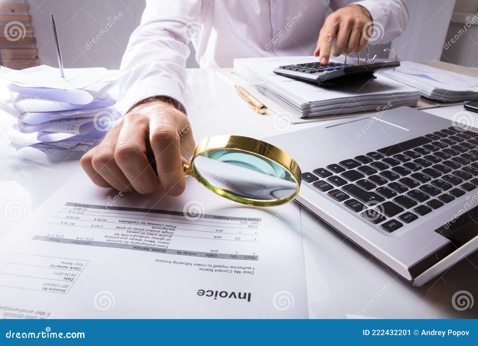 Auditor Checking Invoice Using Magnifying Glass Stock Image - Image of ...
