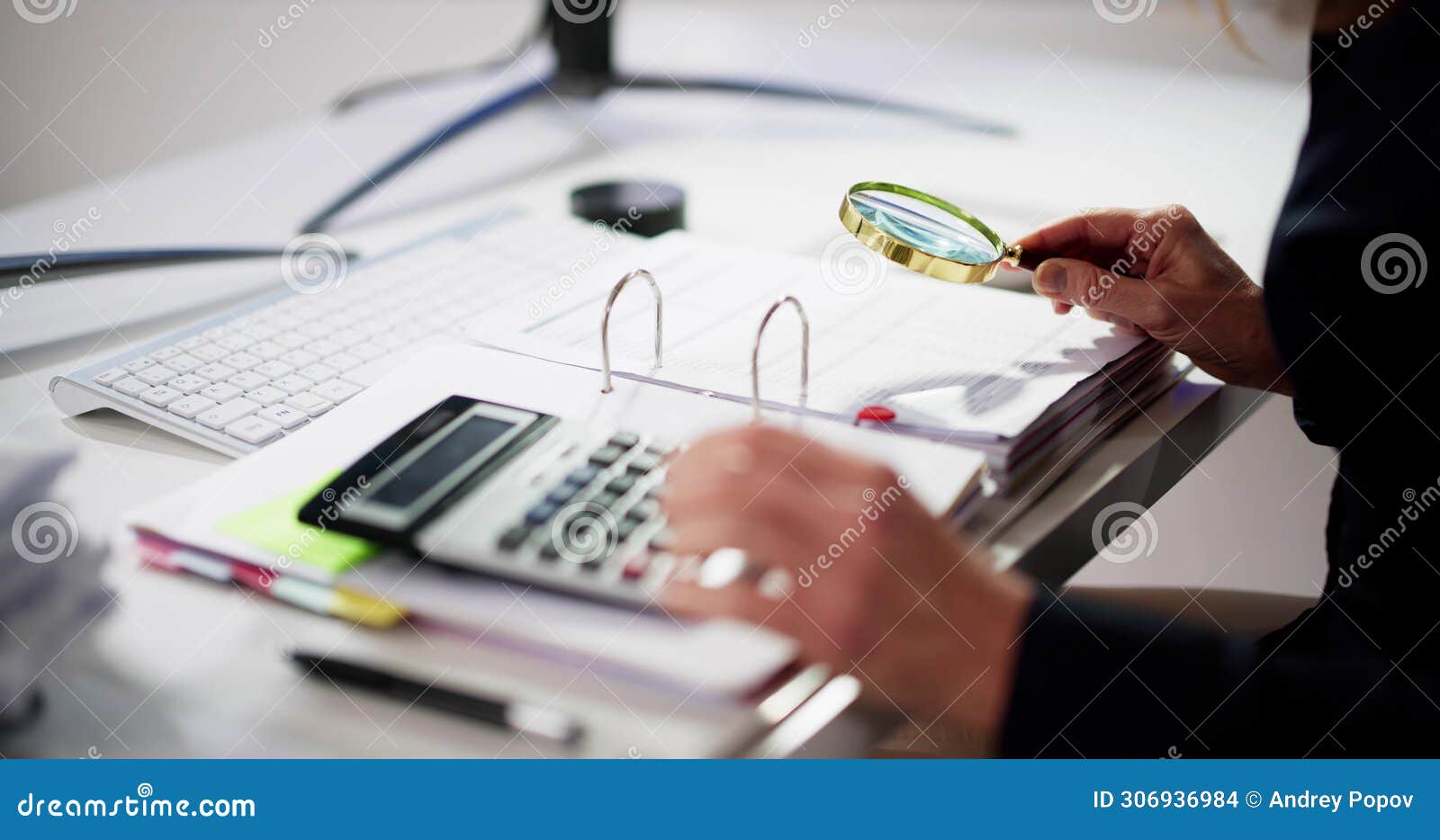 Auditor Using Magnifying Glass for Audit Stock Photo - Image of inspect ...