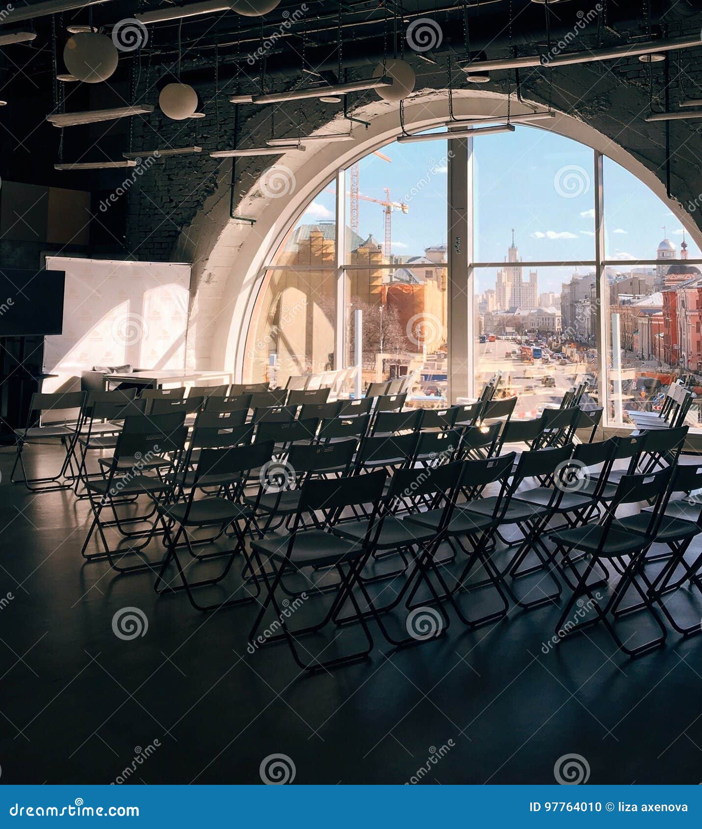 Auditorium with Chairs and Big Window Stock Photo - Image of center ...