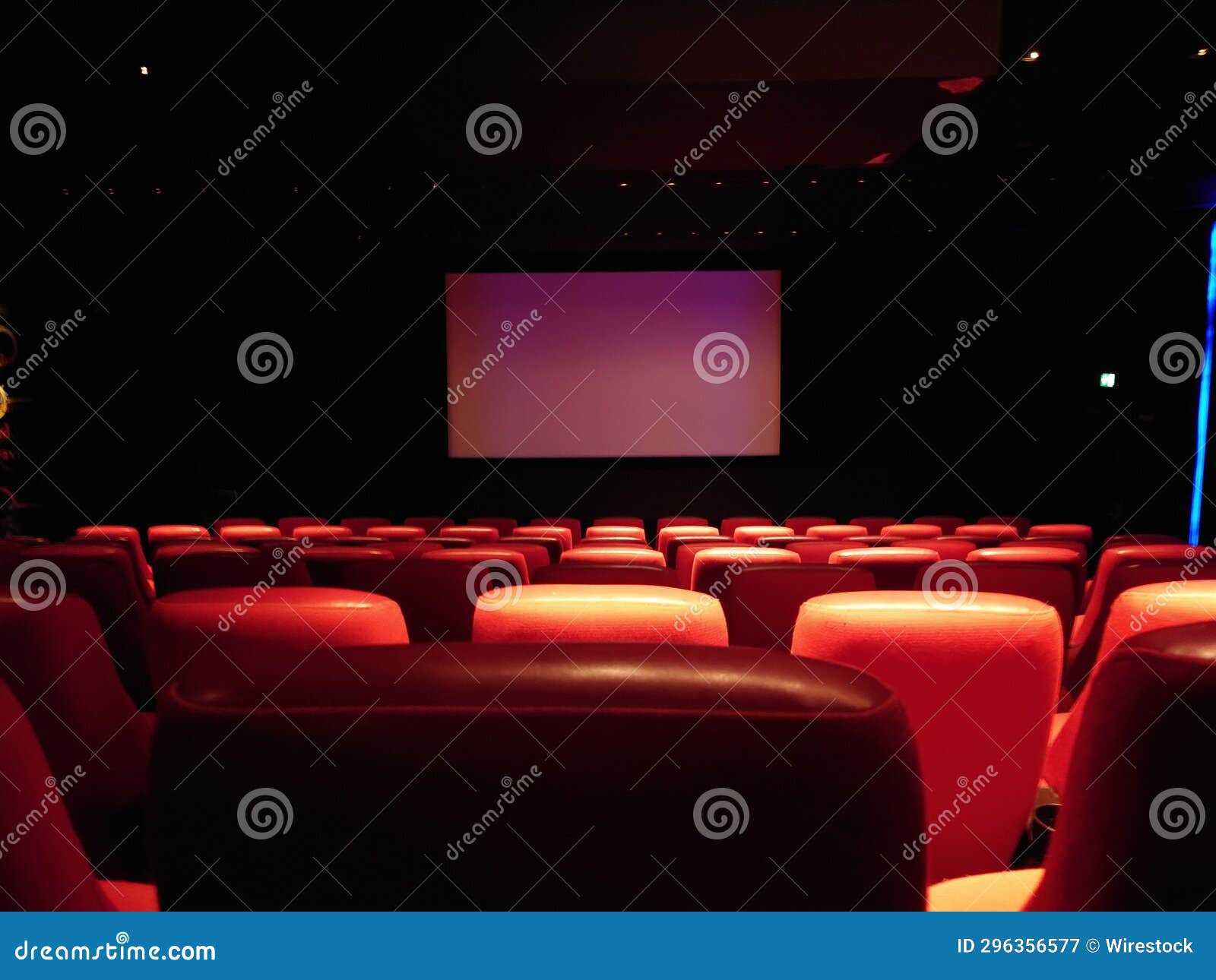 The Auditorium with Red Chairs and Screen in the Dark Room Stock Image ...