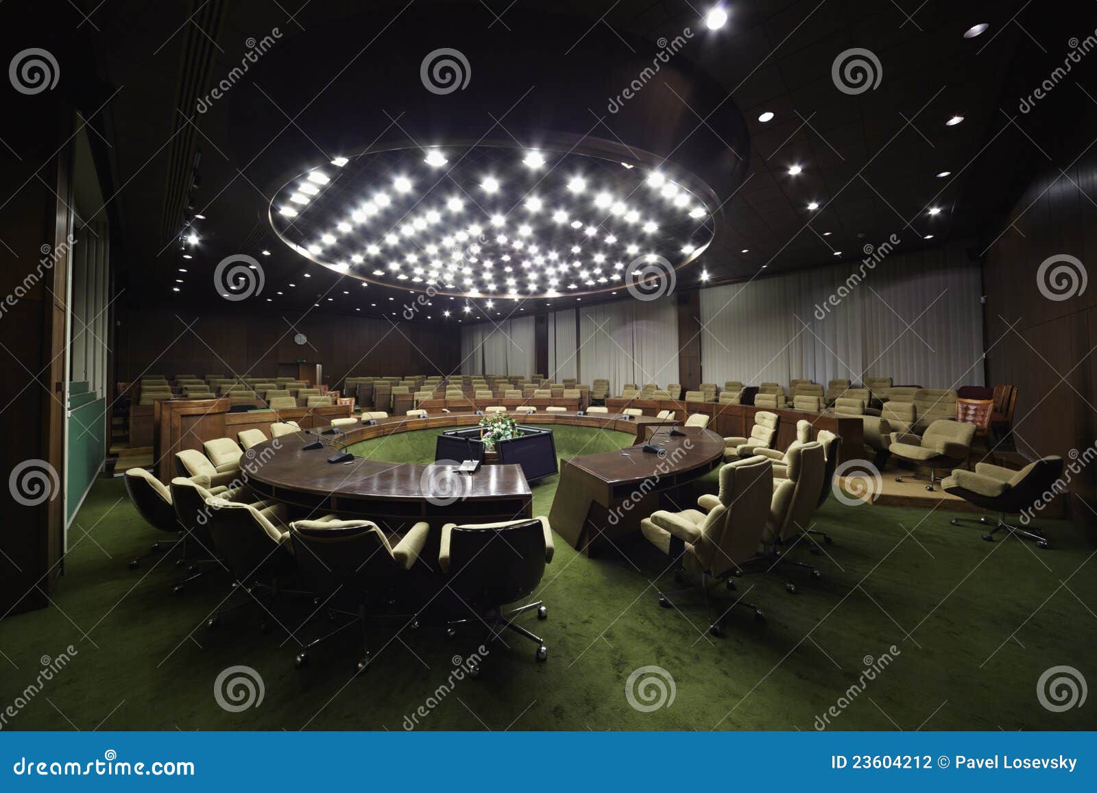 Auditorium with Round Table and Armchairs Stock Photo - Image of indoor ...