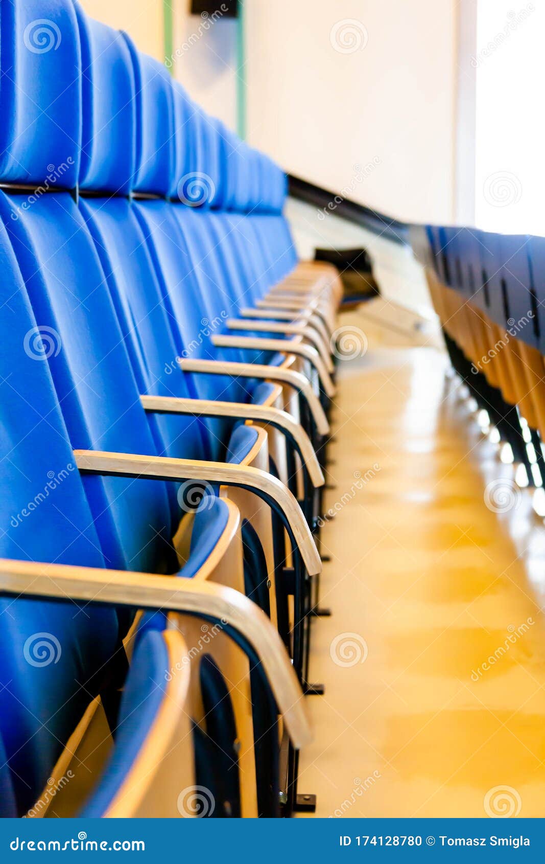 Auditorium, Row of Blue Seats, Perspective of a Student. Rows of Chairs ...