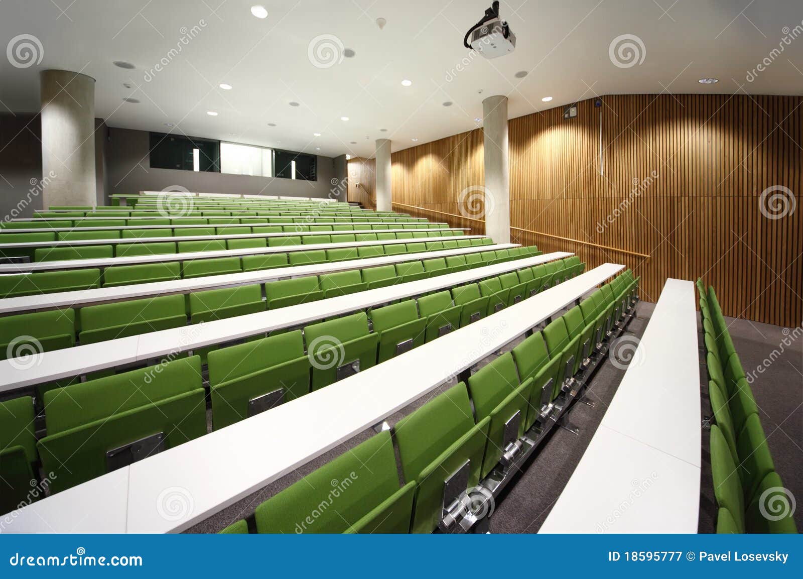Auditorium with Rows of Seats and Tables Stock Image - Image of ...