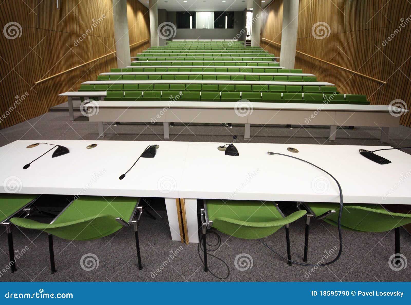 Auditorium with Rows of Seats and Tables Stock Photo - Image of ...