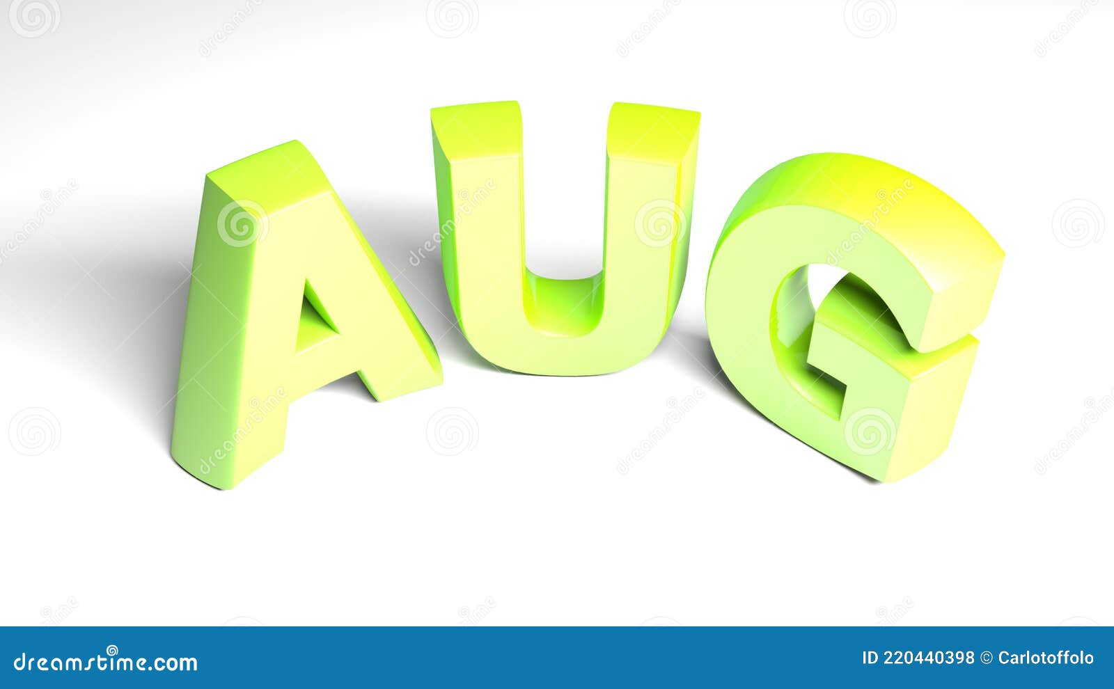AUG for August Green Write Isolated on White Background - 3D Rendering ...
