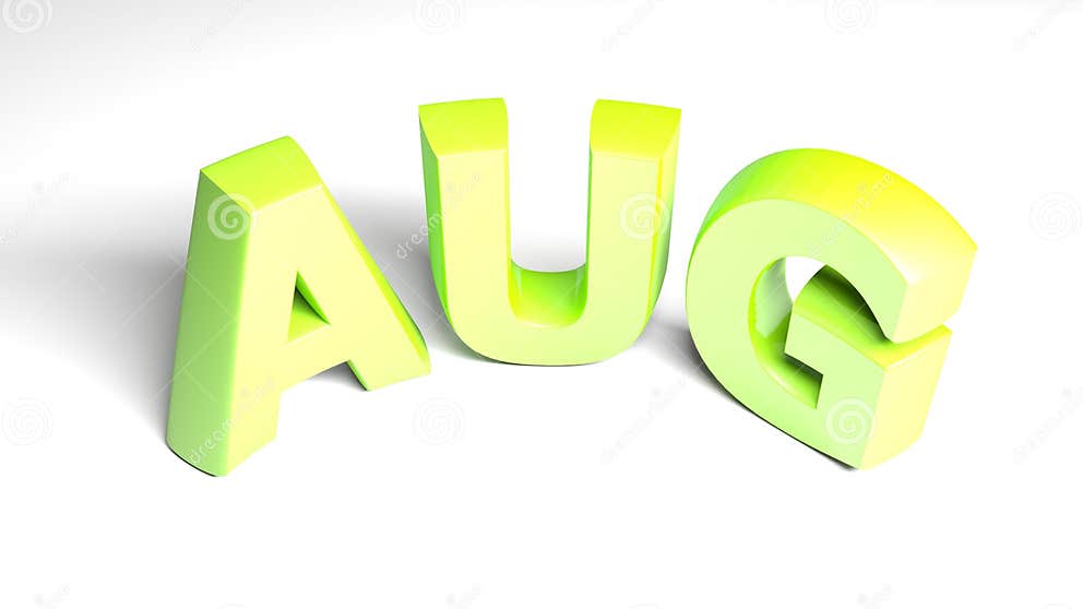 AUG for August Green Write Isolated on White Background - 3D Rendering ...