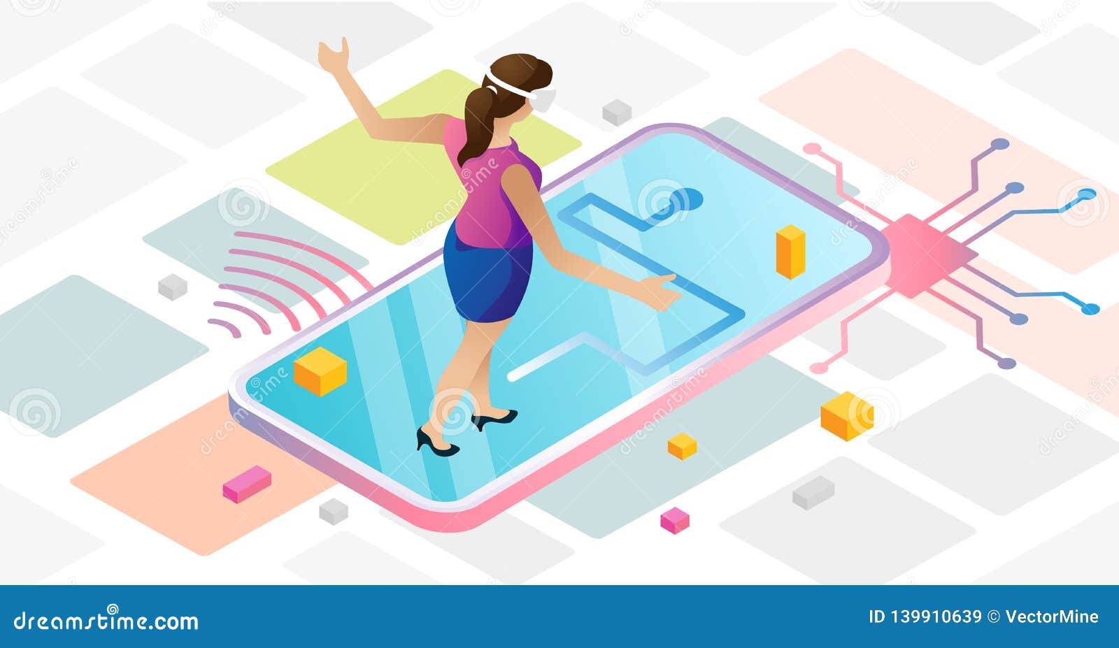 Augmented Reality in Abstract Urban Cyberspace with Female Using VR ...