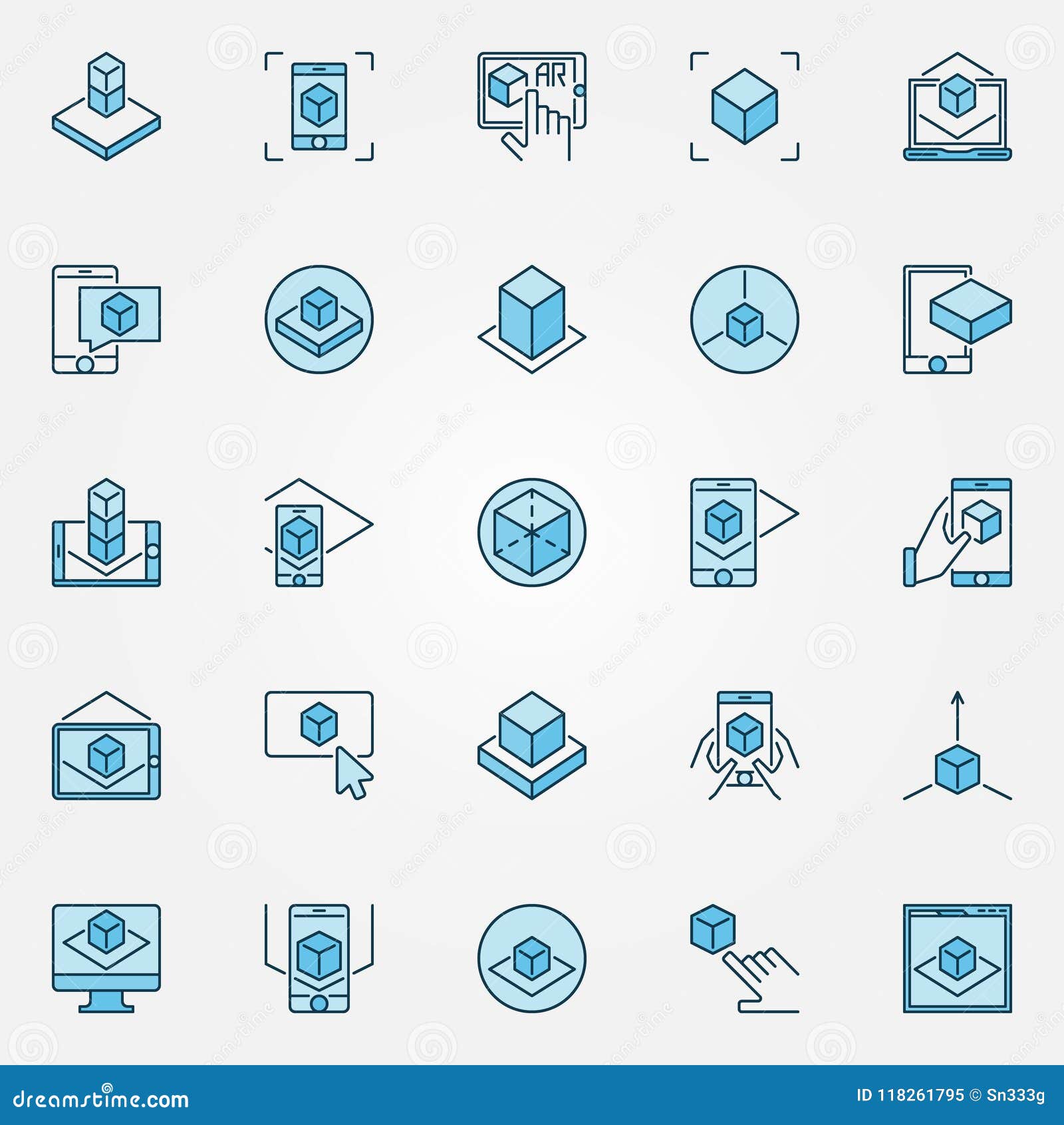 Augmented Reality Blue Icons. AR Technology Vector Symbols Stock Vector ...