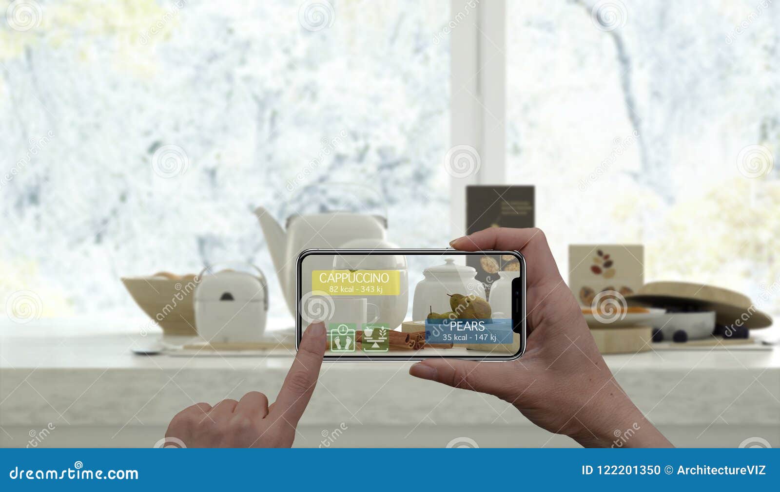 Augmented Reality Concept. Hand Holding Digital Tablet Smart Phone Use ...